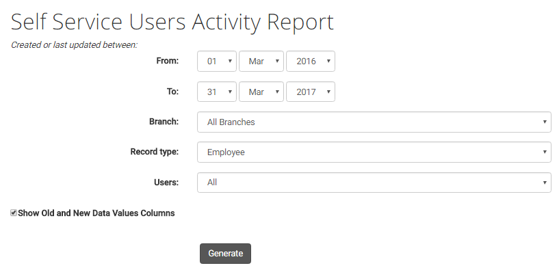 Report - Self Service Users Activity – Citation HR Support Centre