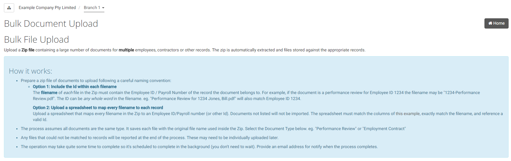 Employee Documents - Upload via an import - multiple documents of the same document type ...