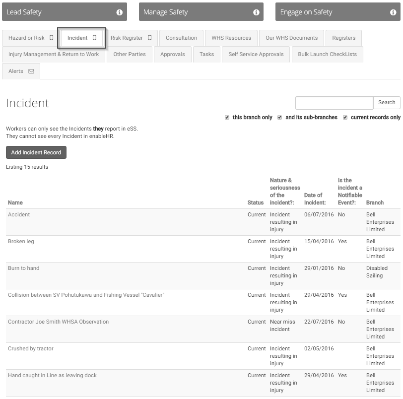 Incident Tab – Citation HR Support Centre